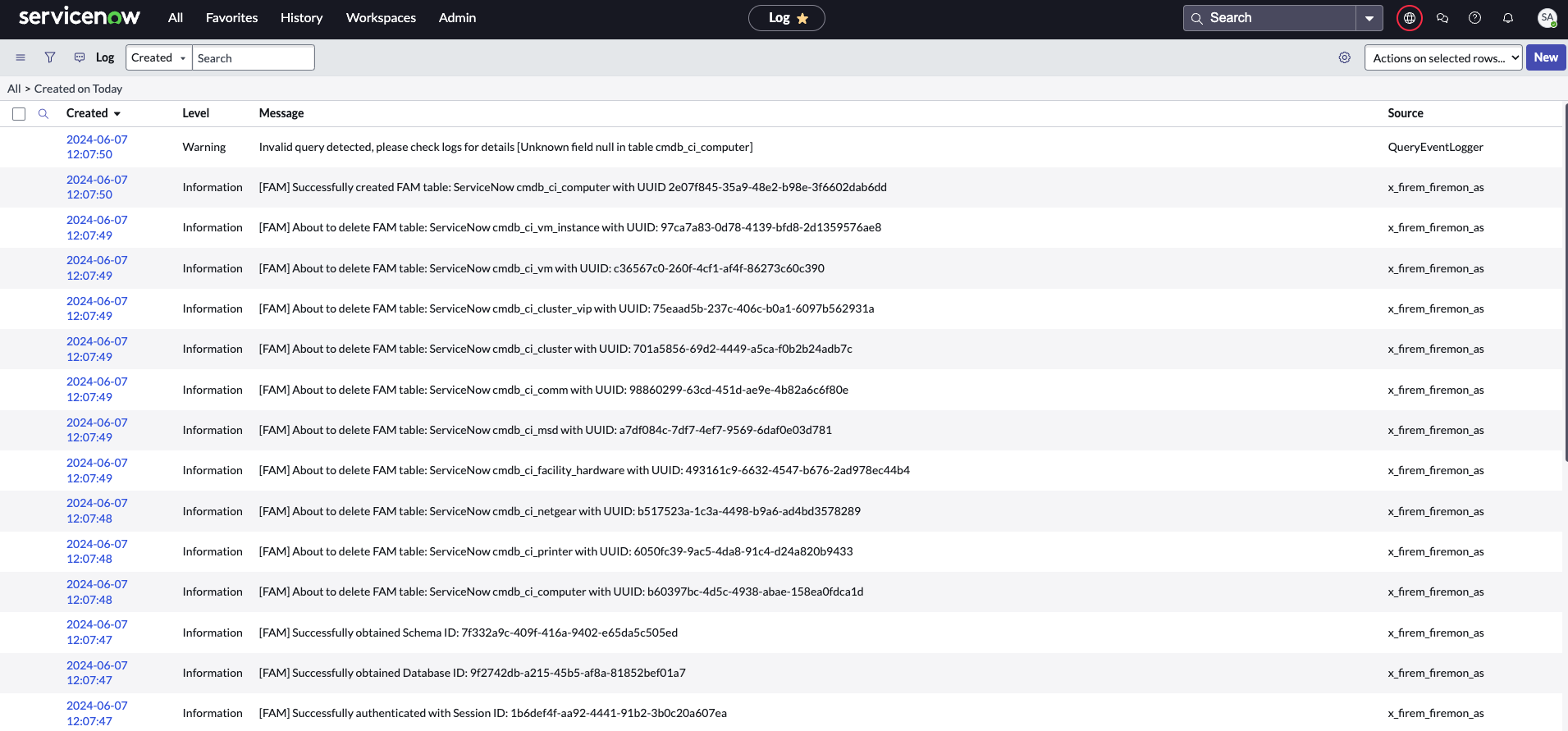 ServiceNow Log Files